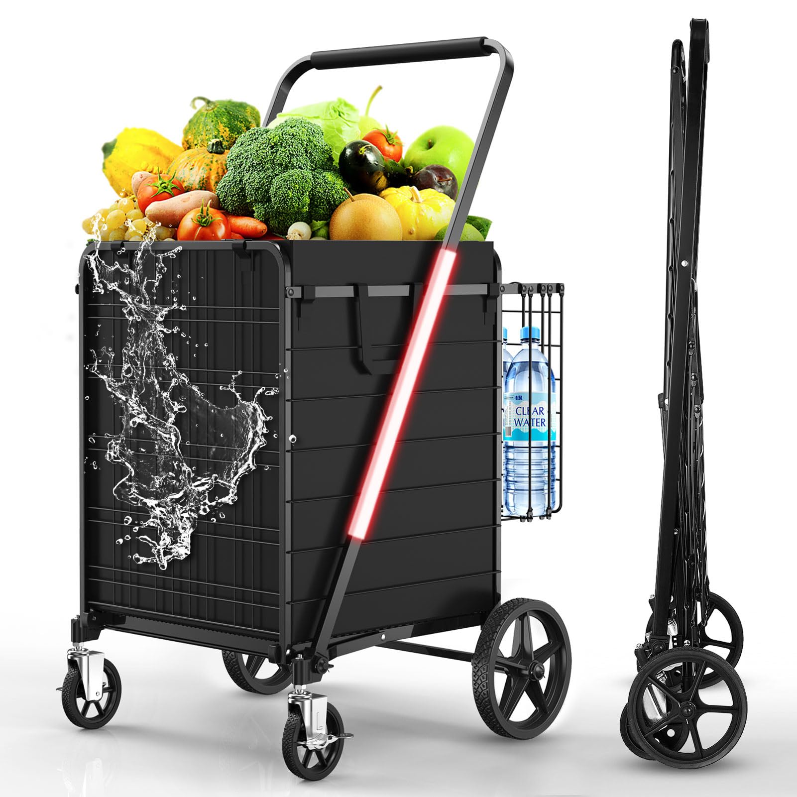 Amazon.com: XING LANG Folding Shopping Cart with 360° Rolling Swivel ...