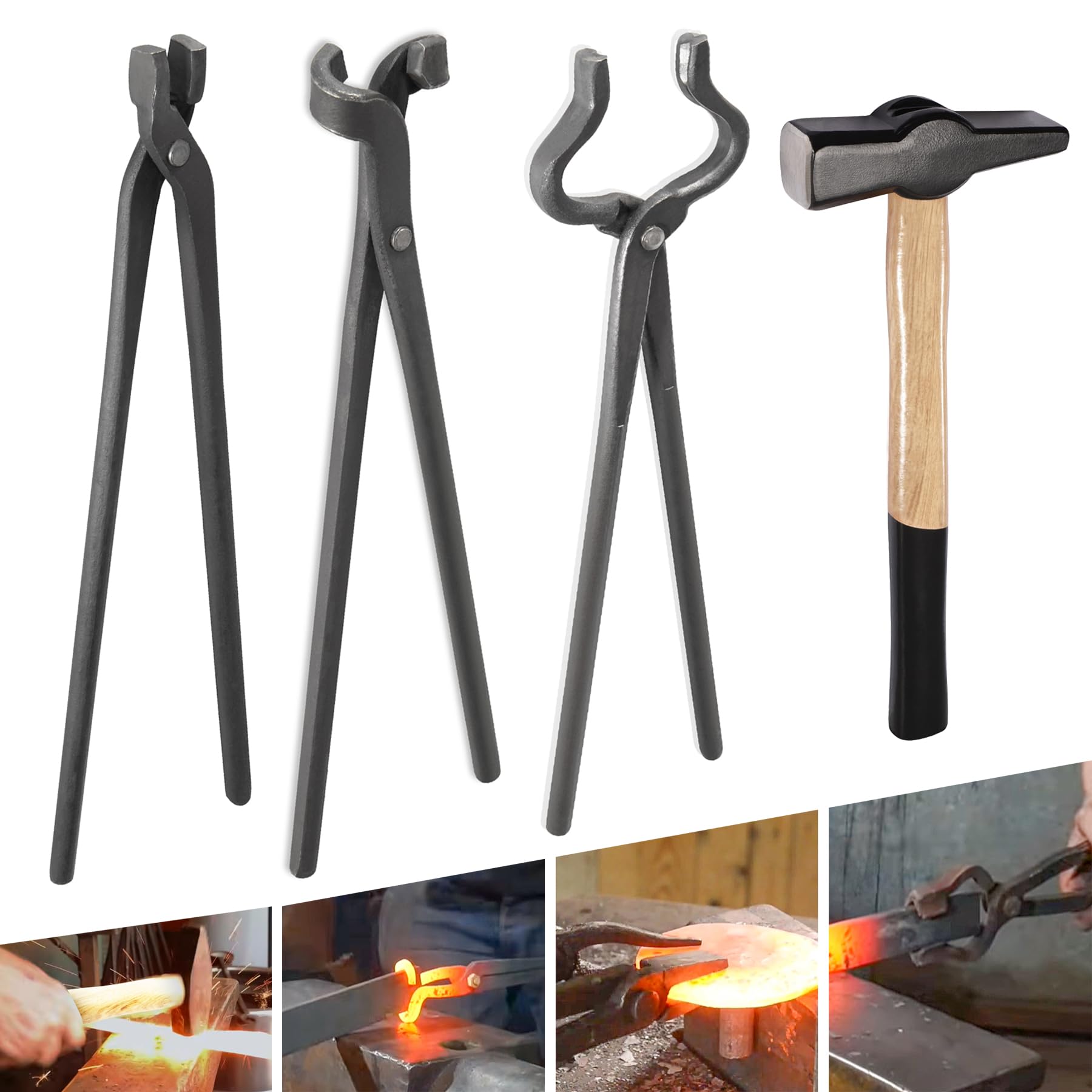 Amazon.com: Blacksmith Tongs Knife Making Tongs Set (3PCS) + Blacksmith ...