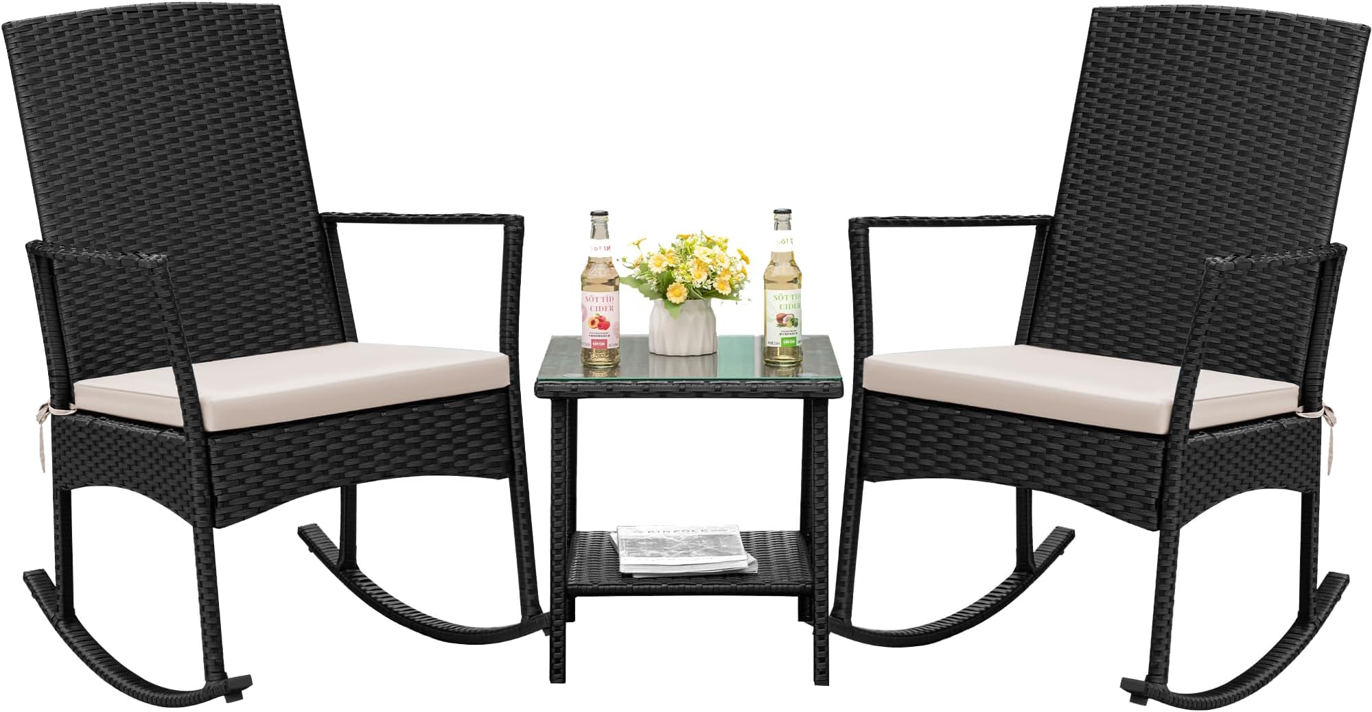 Amazon.com: MAXPRIME 3 Pieces Outdoor Wicker Rocking Chairs, Patio ...