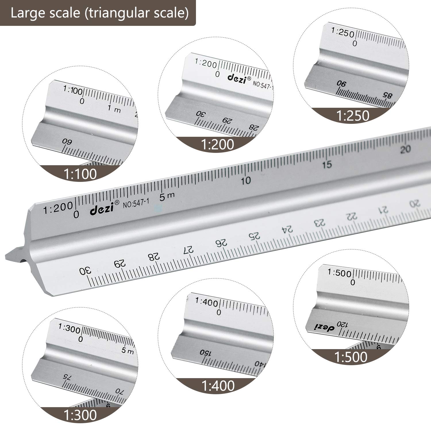 Buy 3 Pieces Metal Scale Ruler Architects Metric Triangular Scale Ruler ...