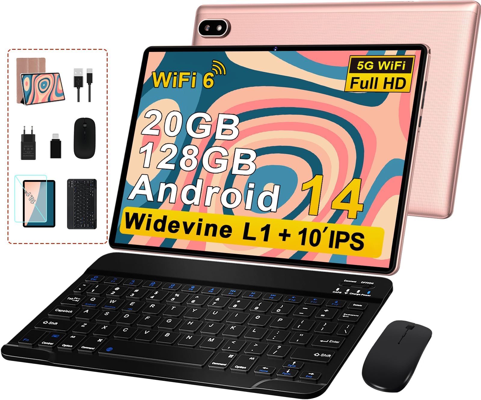 UJJ Tablette Android 10 Pouces avec 22GoRAM+128GoROM TF 1To 5G+2.4G ...