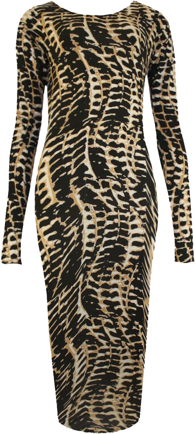 WOMENS LADIES CELEB INSPIRED ANIMAL SNAKE TRIBAL PRINT MIDI BODYCON ...