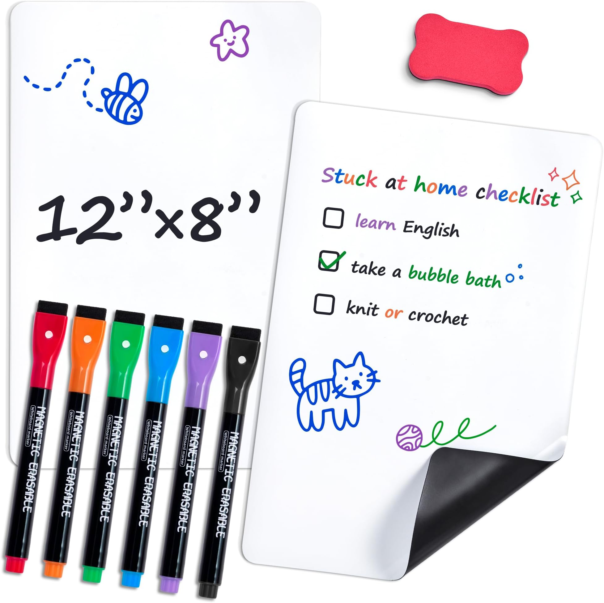 Amazon.com : JoyCat 2 Pack Magnetic Dry Erase Whiteboard for ...