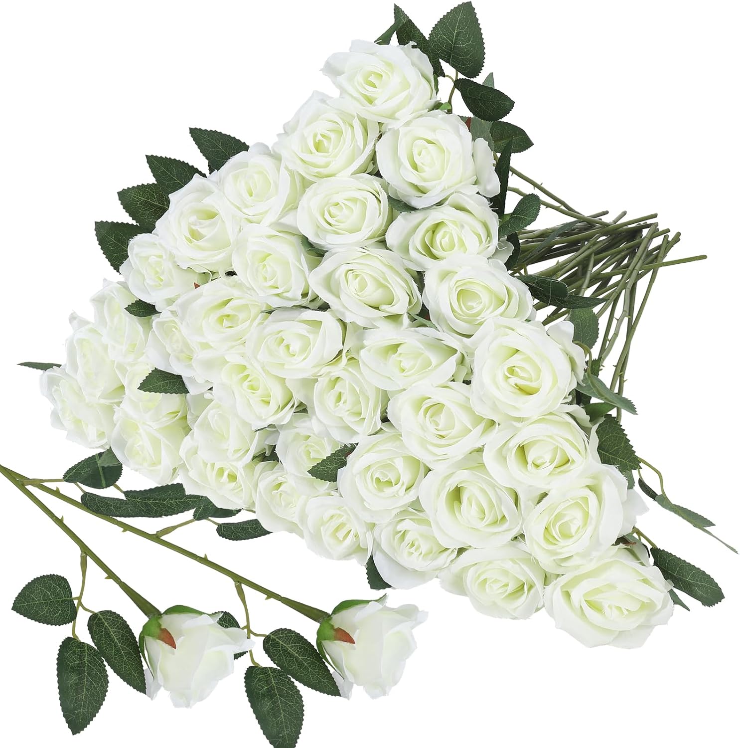 Amazon.com: Hoemwarm 36 Pcs Silk White Rose Bouquet Bridal Artificial ...