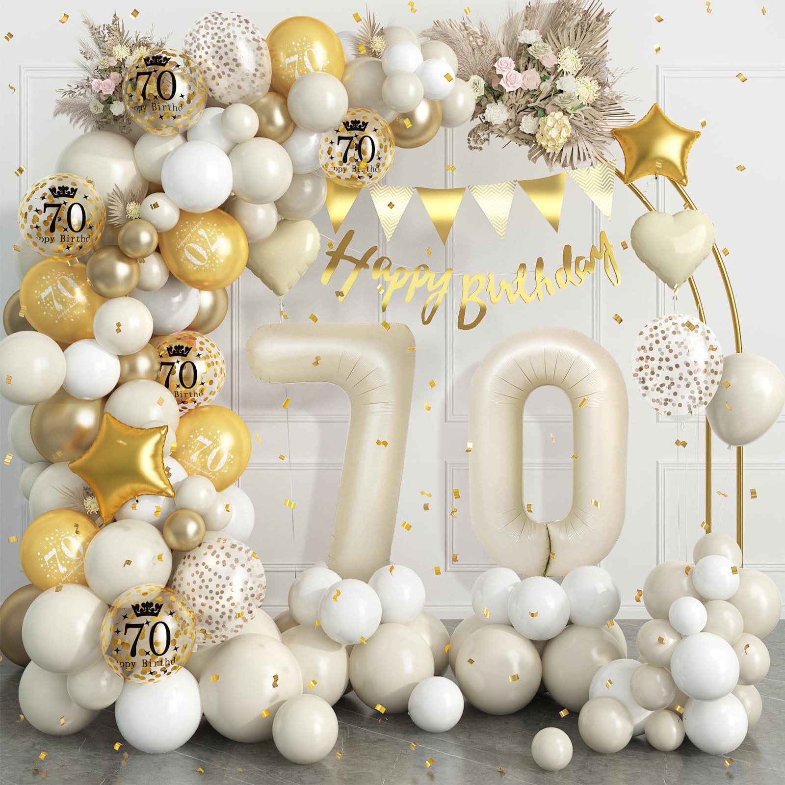 Amazon.com: 70th Birthday Decorations Sand White Gold,70th Birthday ...