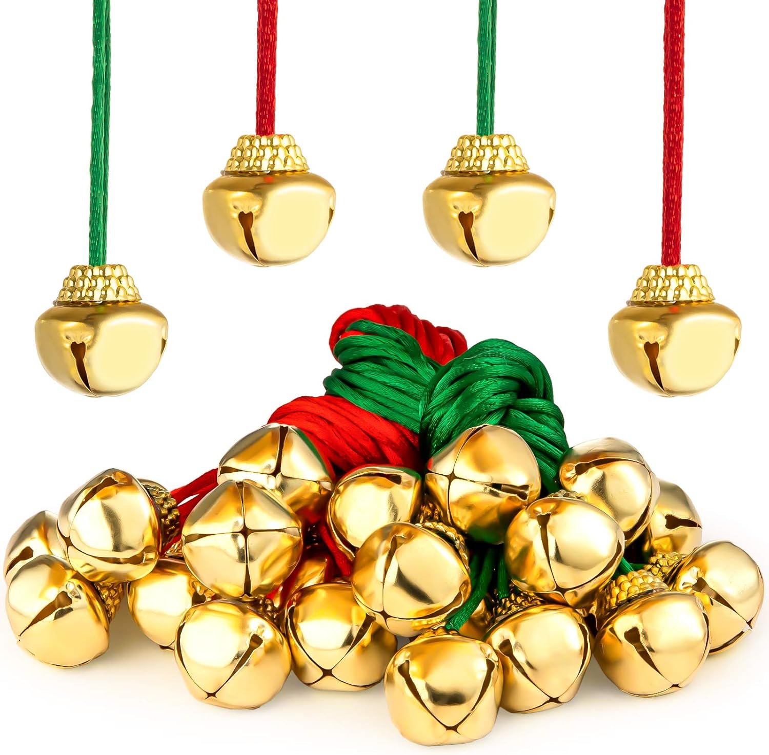 Whaline 24Pcs Gold Jingle Bell with Red Green Rope Hanging Christmas ...