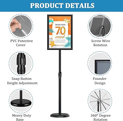 A3 Poster Menu Stand Adjustable 31.5inch-48 inch, Non-Glare PVC Cover ...