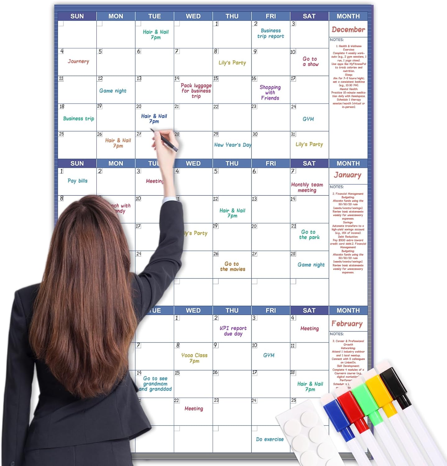 Amazon.com: Large Dry Erase Calendar for Wall - Undated Wall Calendar ...
