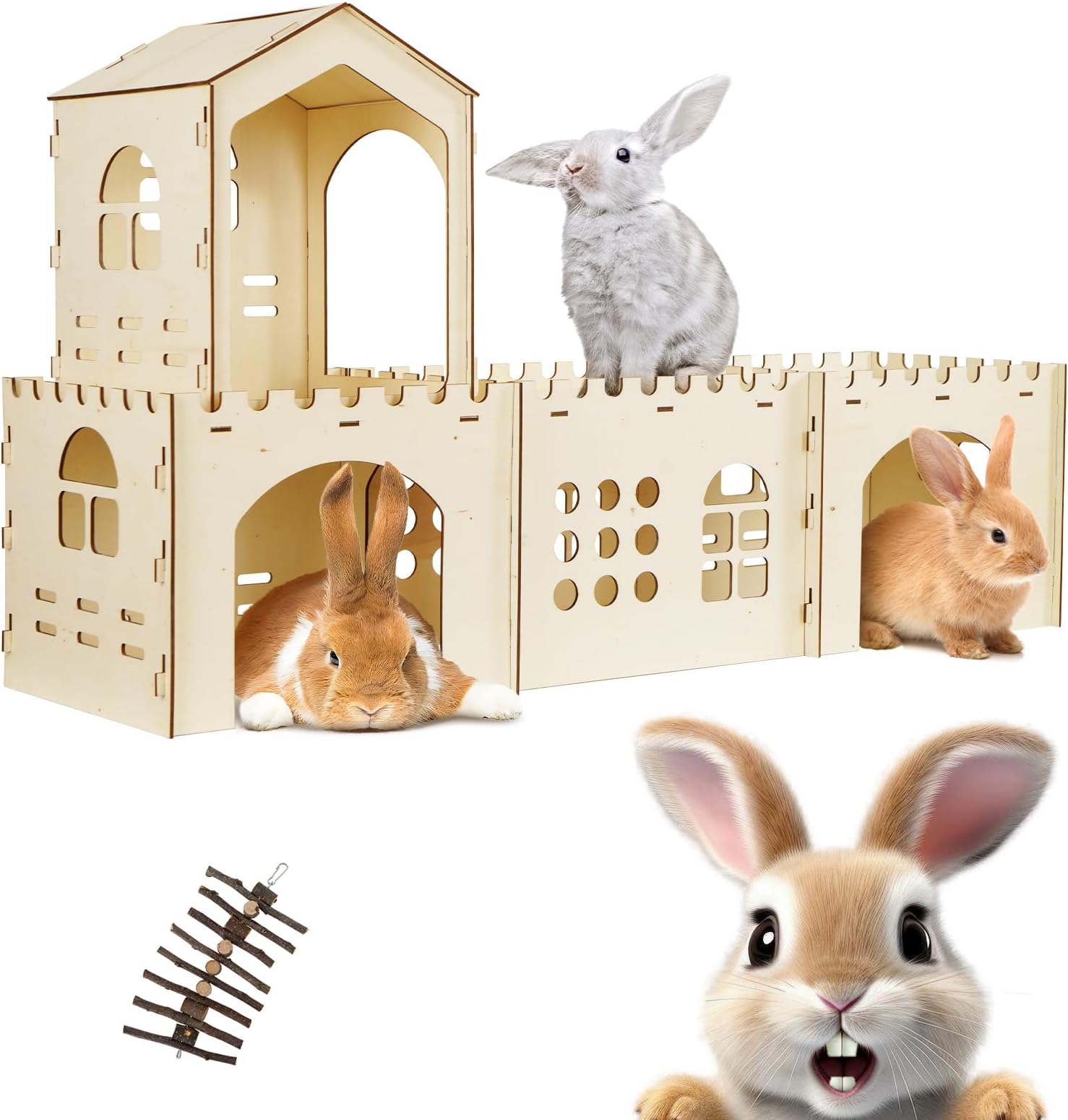 Amazon.com : Extra Large Wooden Rabbit Castle with courtyard - Wooden ...