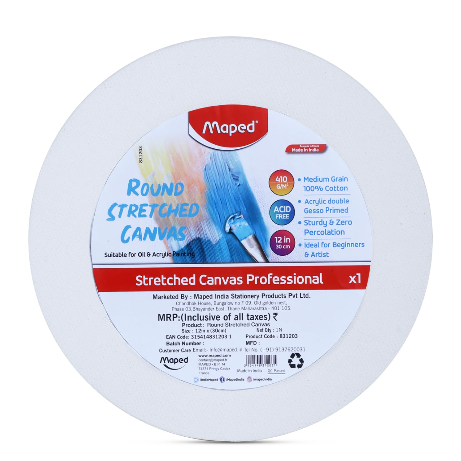 MAPED Stretched Canvas - 12 INCHES Round Shape : Amazon.in: Home & Kitchen