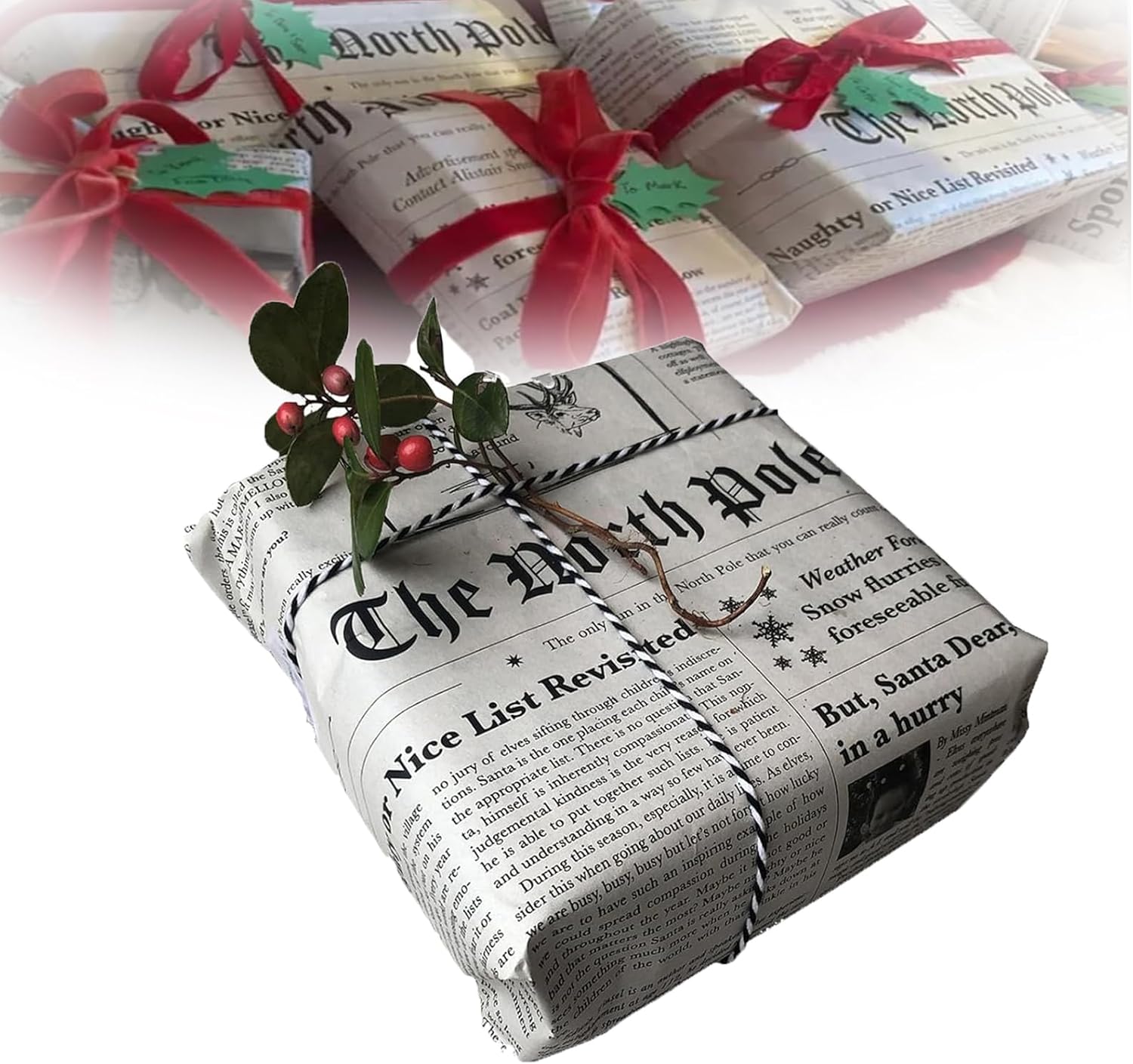 Amazon.com: North Pole Newspaper-Christmas Wrapping Paper|eco-Friendly ...