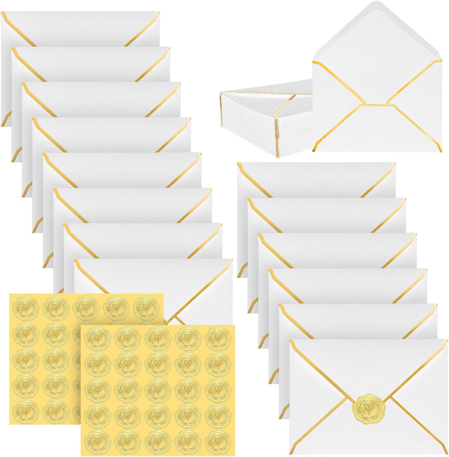 Amazon.com : 50 Pcs A7 5 x 7 Card Envelopes Gold Embossed Wax Seal ...