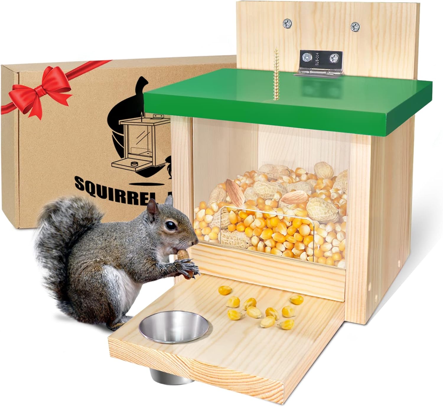 Amazon.com: Wooden Squirrel Feeder, Squirrel Feeders for Outside with ...