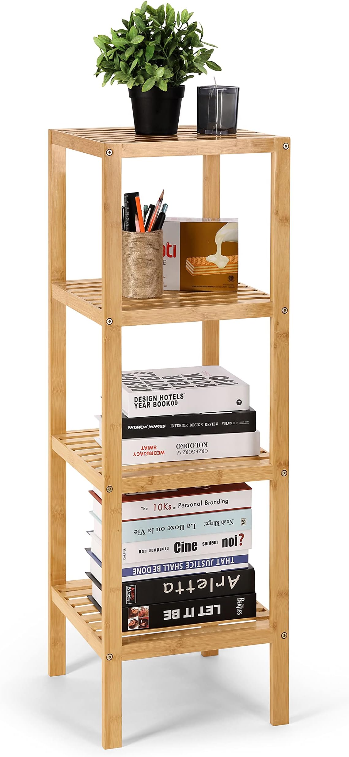 Amazon.com: HYNAWIN 4-Tier Bamboo Bathroom Shelf,Tower Freestanding ...
