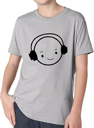 Amazon.com: Happy Face DJ Funny Music Headphones Youth T Shirt ...