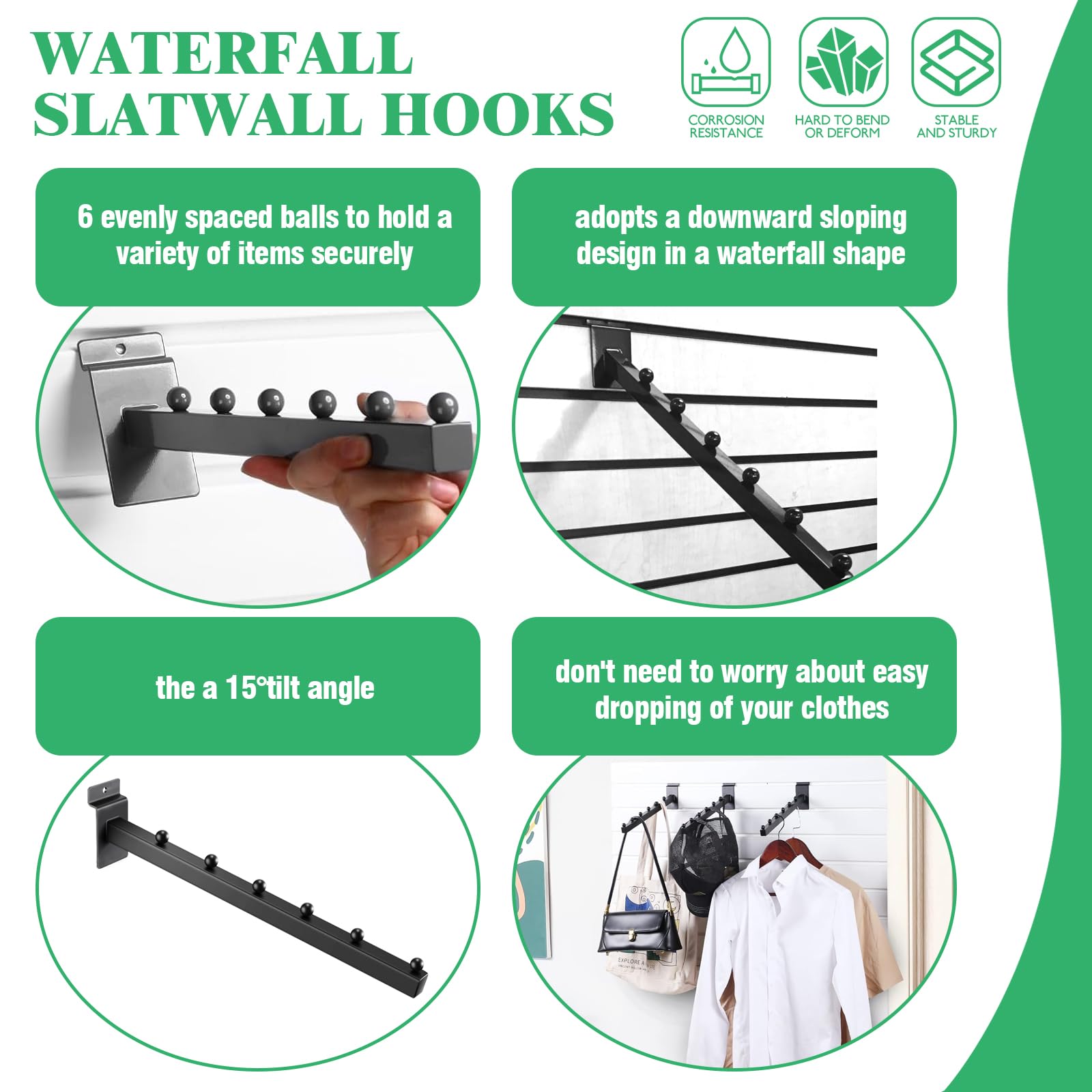 Slatwall Hooks & Hangers 10 Pack 6 Ball Waterfall For Slatwall Panel 12 ...