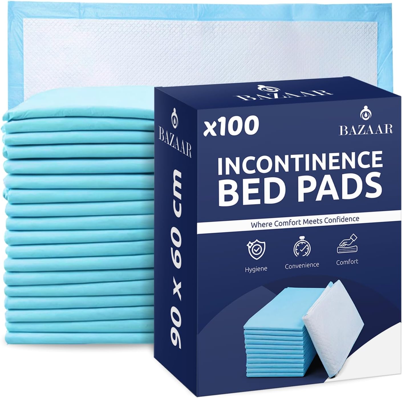 Bazaar 100 x Plus Disposable Incontinence Bed Pads 90 x 60cm – Highly ...