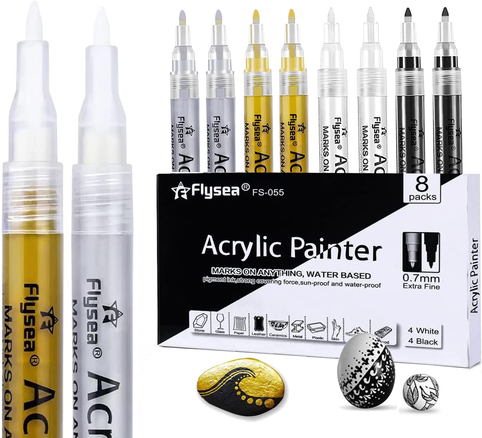 DONQL 4Pcs Acrylic Paint Pen 0.7mm Metallic Permanent Acrylic Markers ...