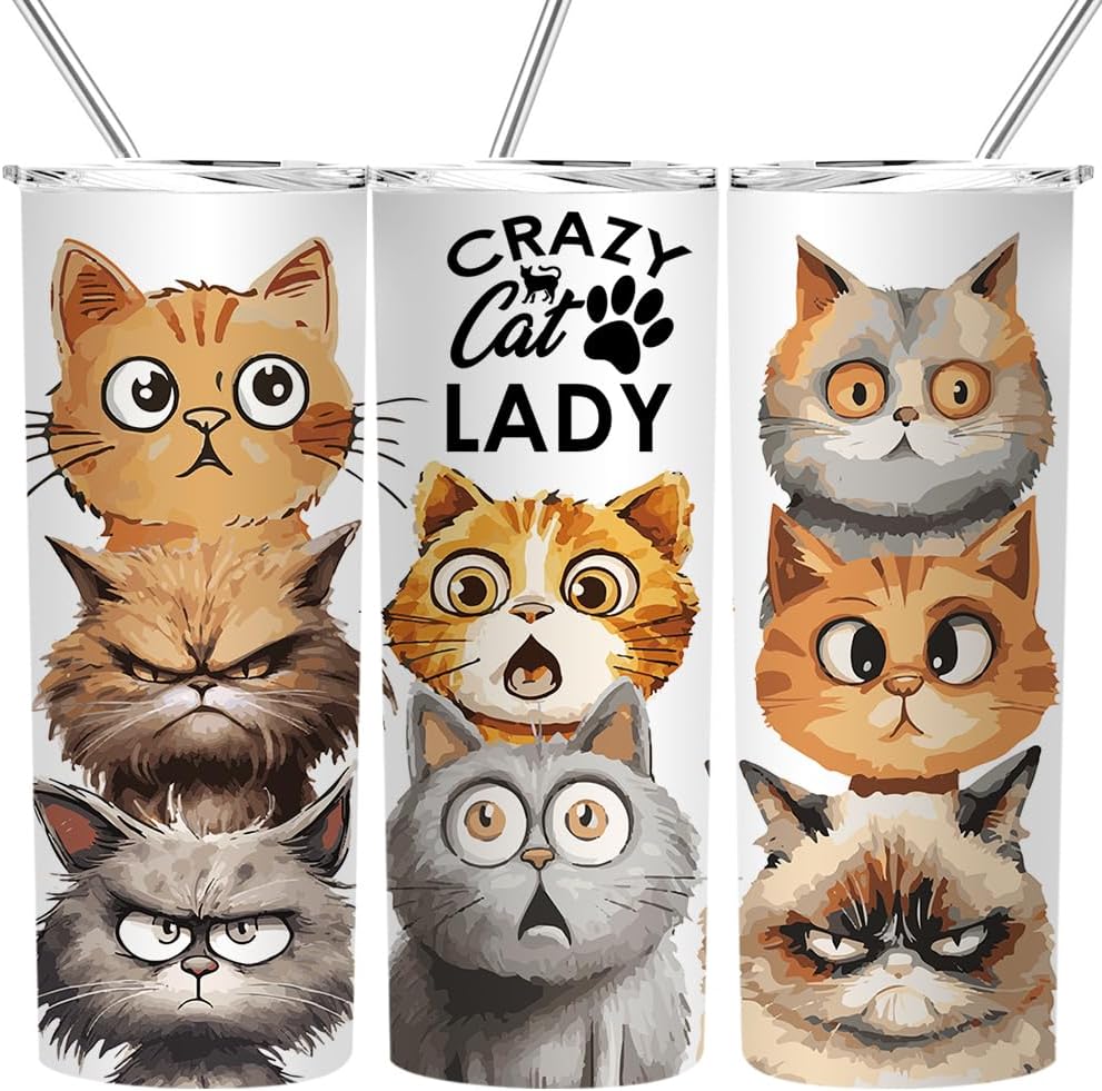 Amazon.com | Fatbaby Funny Cat Gifts for Cat Mom,Crazy Cat Lady Tumbler ...