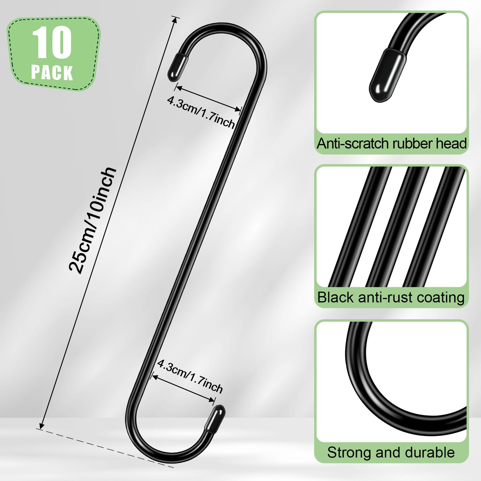 Snapklik.com : 10 Pack Extra Large S Hooks, 10 Inch Heavy Duty Long For ...