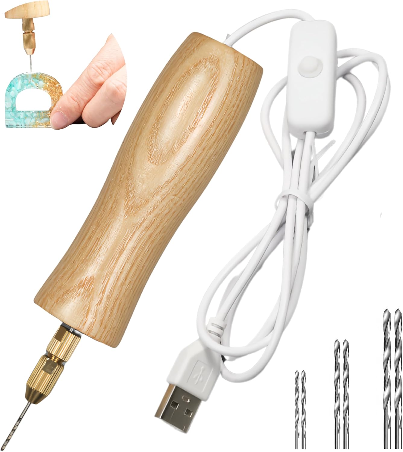 Electric Resin Drill Set Premium Wooden Body Hand Resin Jewelry Drill ...