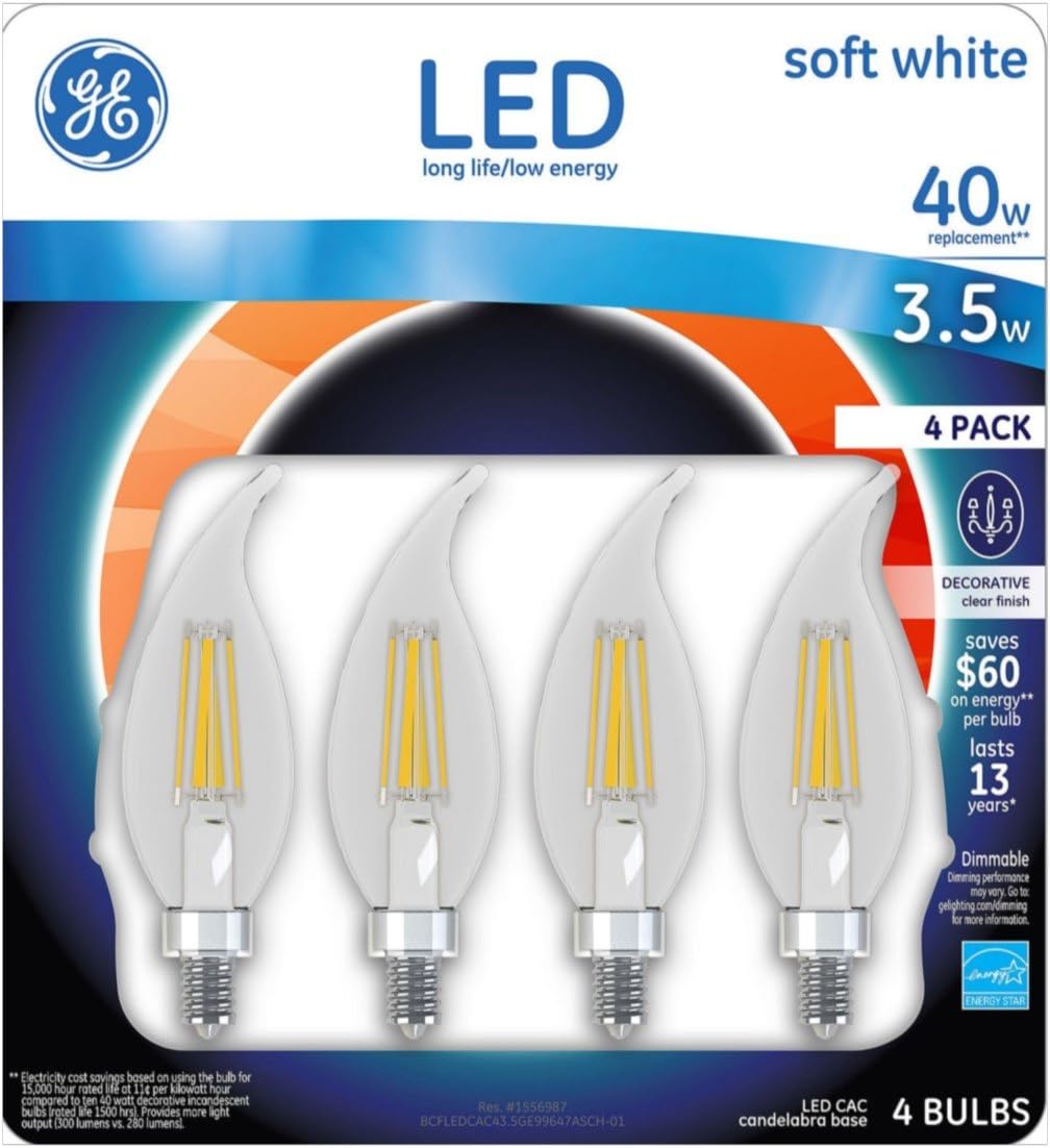 GE, 4 Pack, LED4DCAC-AGC-4P, 3.5W, Clear, Decorative LED Light Bulb ...