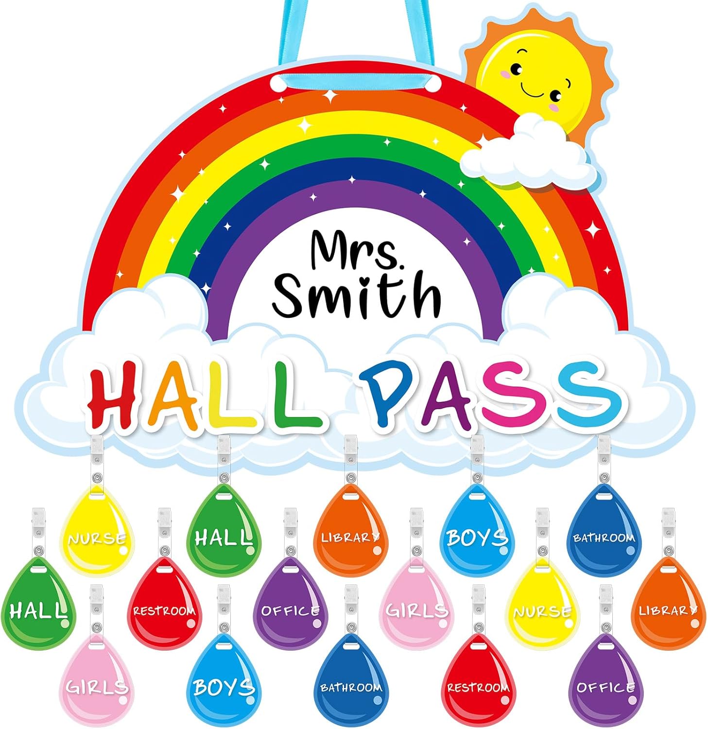 Amazon.com: Lincia 17 Pcs Rainbow Hall Pass with Clips Colorful ...