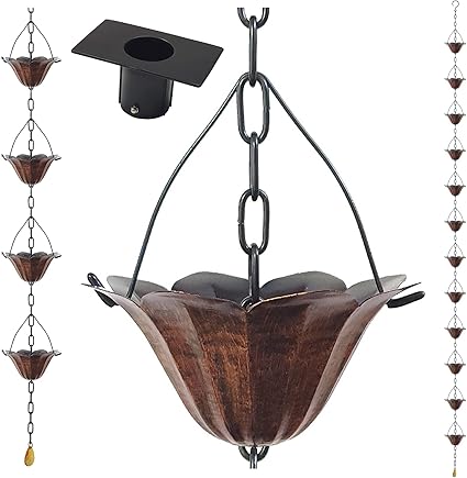 Amazon.com : 8.5FT Lotus Antique Bronze Color Iron Rain Chains for ...