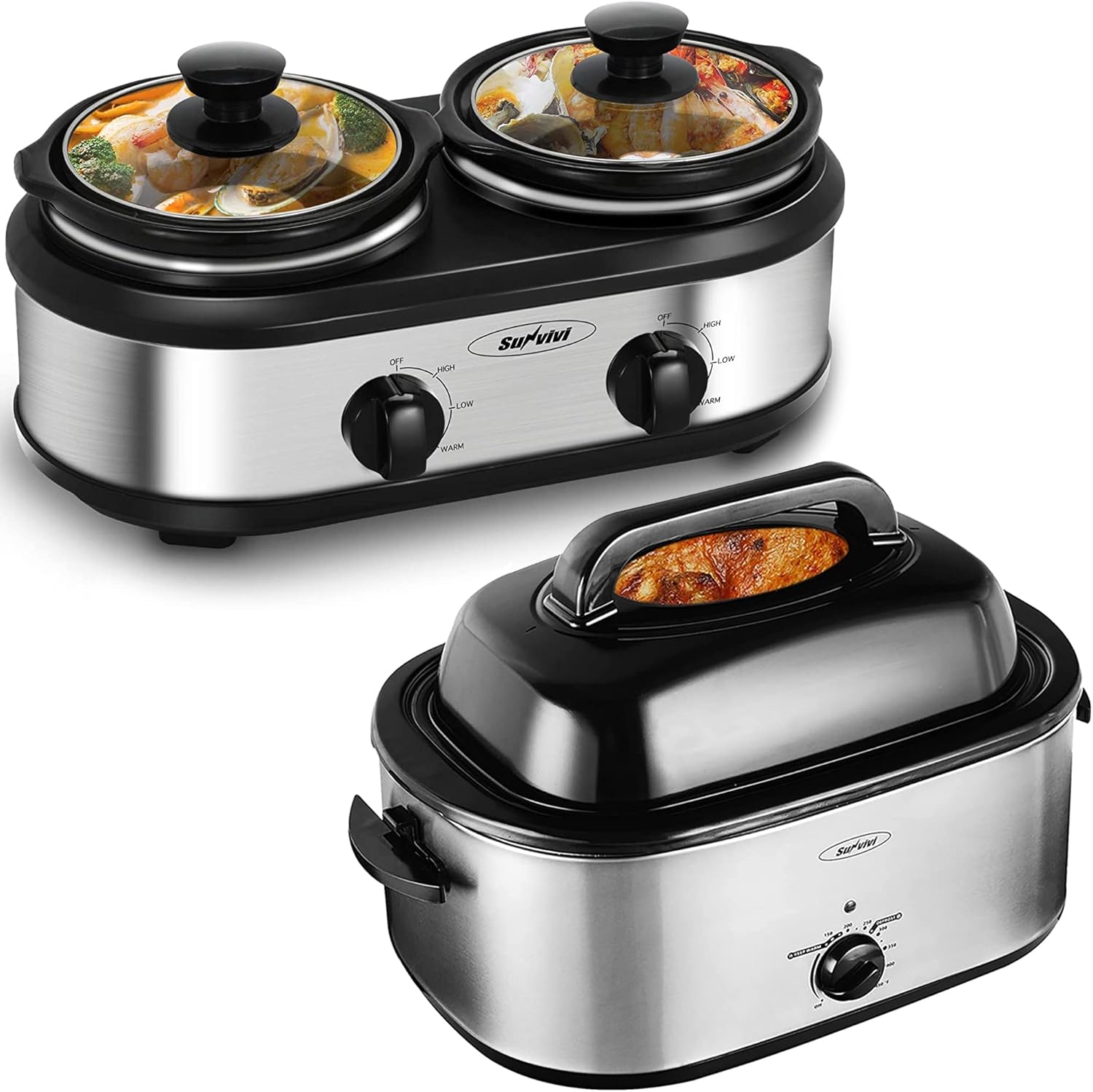 Amazon.com: 28lb 24-Quart Roaster Oven and Dual Pot Slow Cooker, with ...