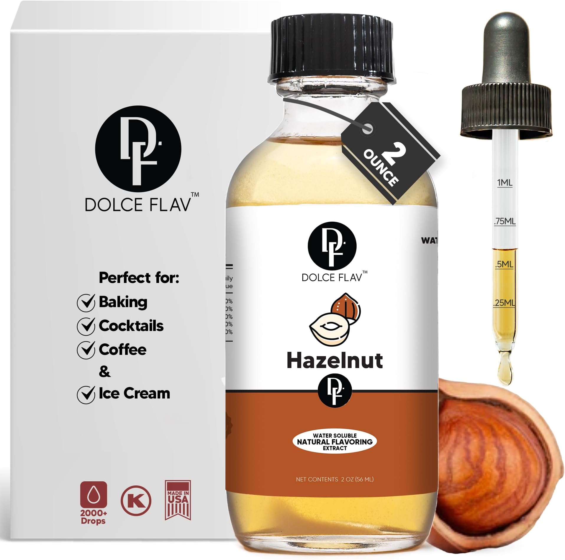 Amazon.com: Dolce Flav Natural Hazelnut Extract 2 oz – Kosher, Sugar ...