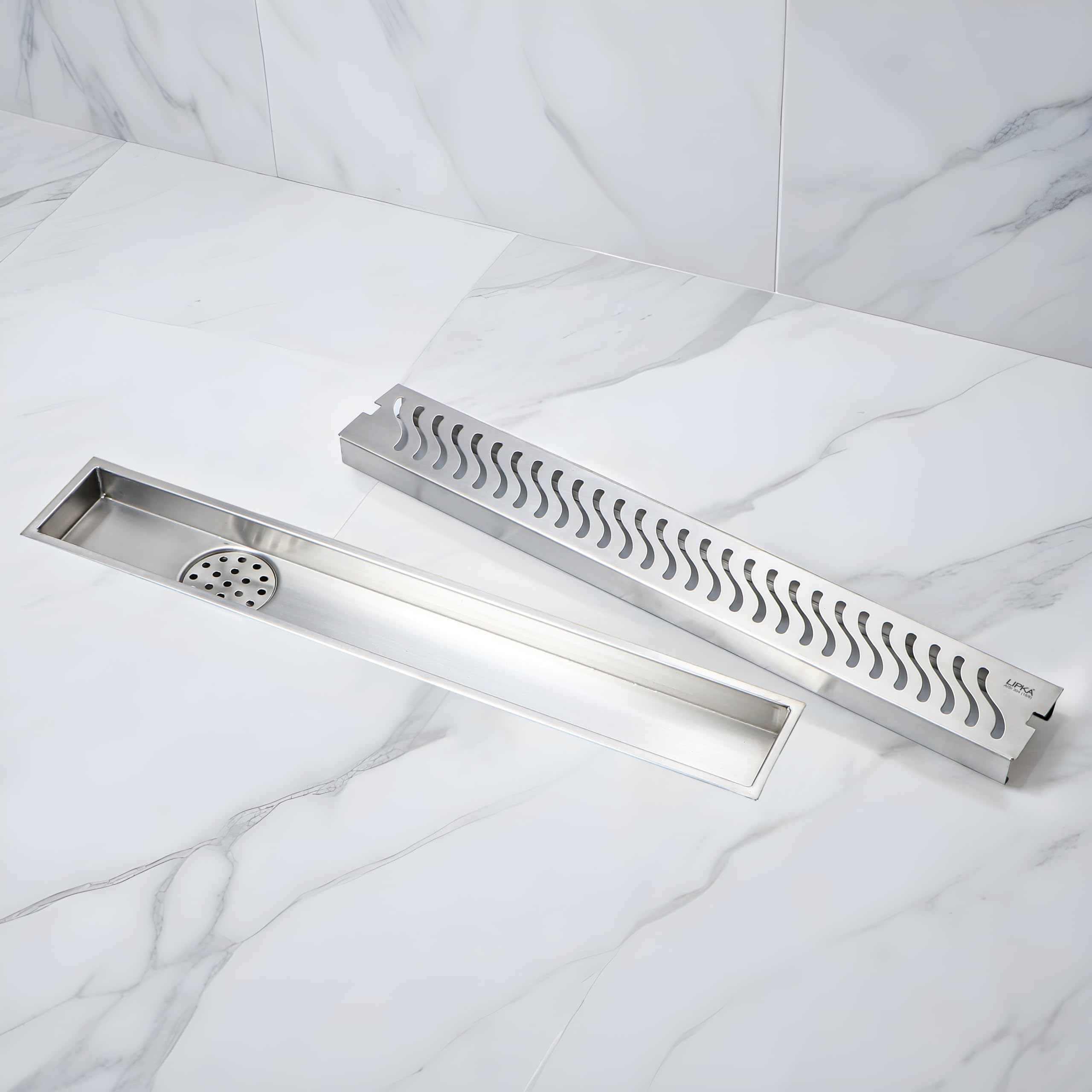 LIPKA Wave Shower Drain Channel | 12 × 5 Inches | 304 Stainless Steel ...