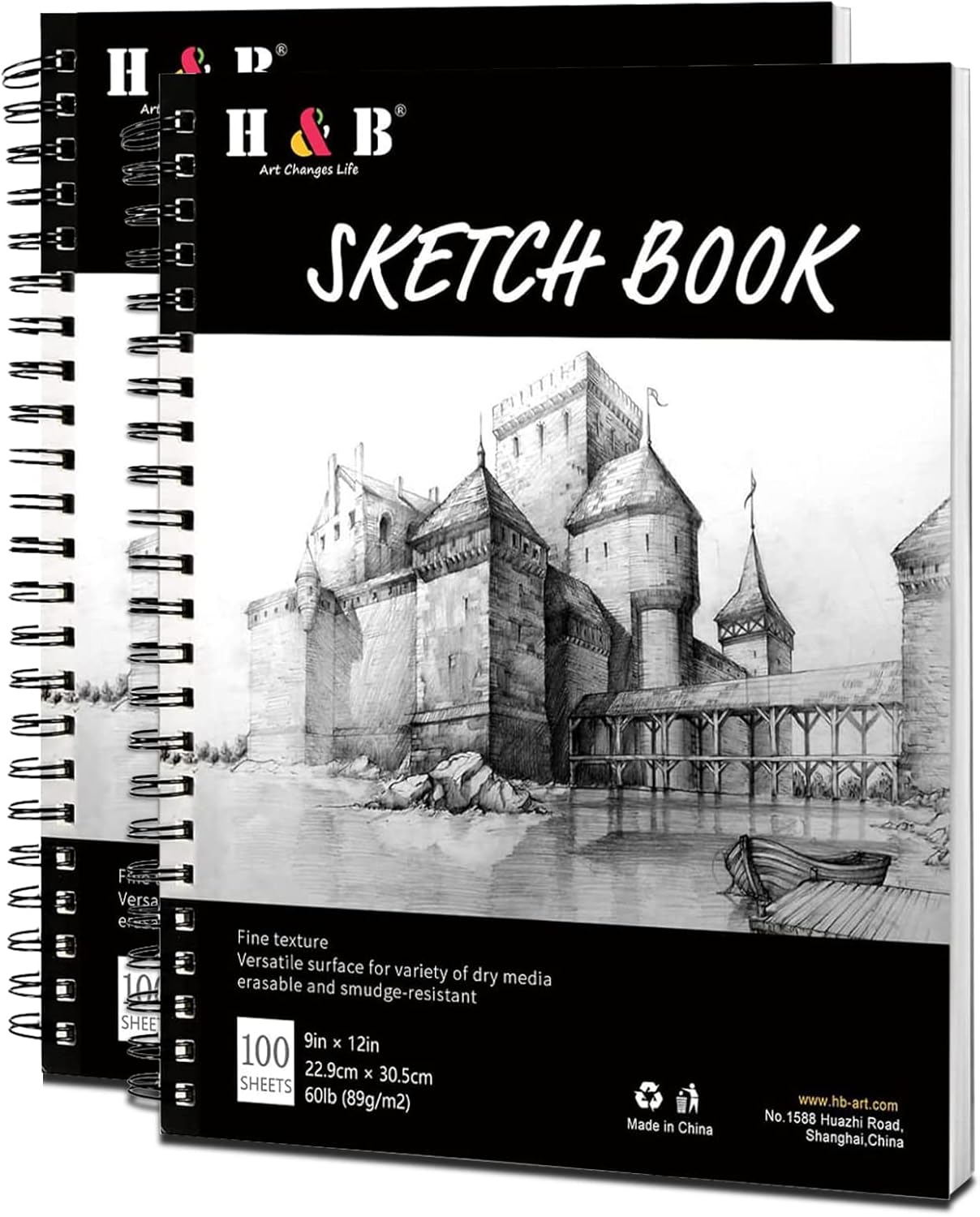 Amazon.com: H & B Sketch Book 9"X12", Drawing Pad 100-Sheets, Sketching ...