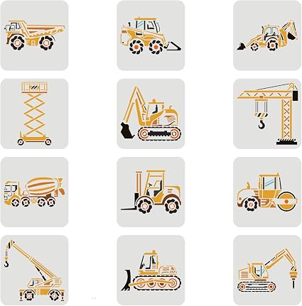 Amazon.com: FINGERINSPIRE 12 Pcs Construction Vehicle Stencils 7.9x7.9 ...