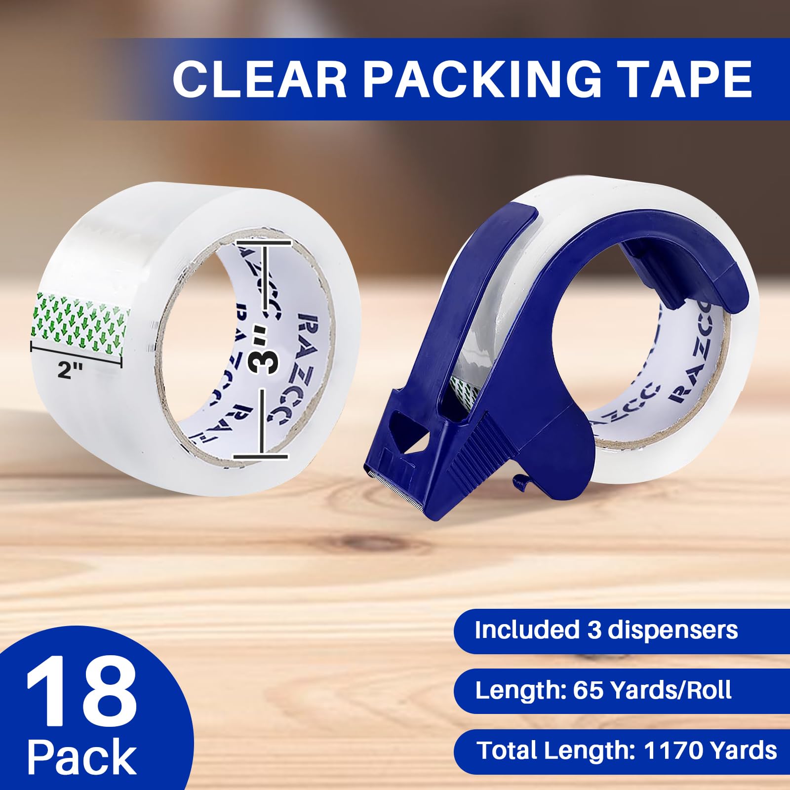 Snapklik.com : RAZCC Clear Packing Tape, 18 Rolls Heavy Duty Packaging Tape
