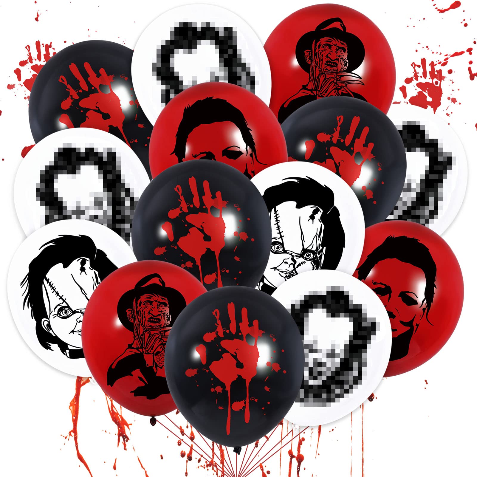 Amazon.com: Whaline 65Pcs Halloween Balloons Black White Red Blood ...
