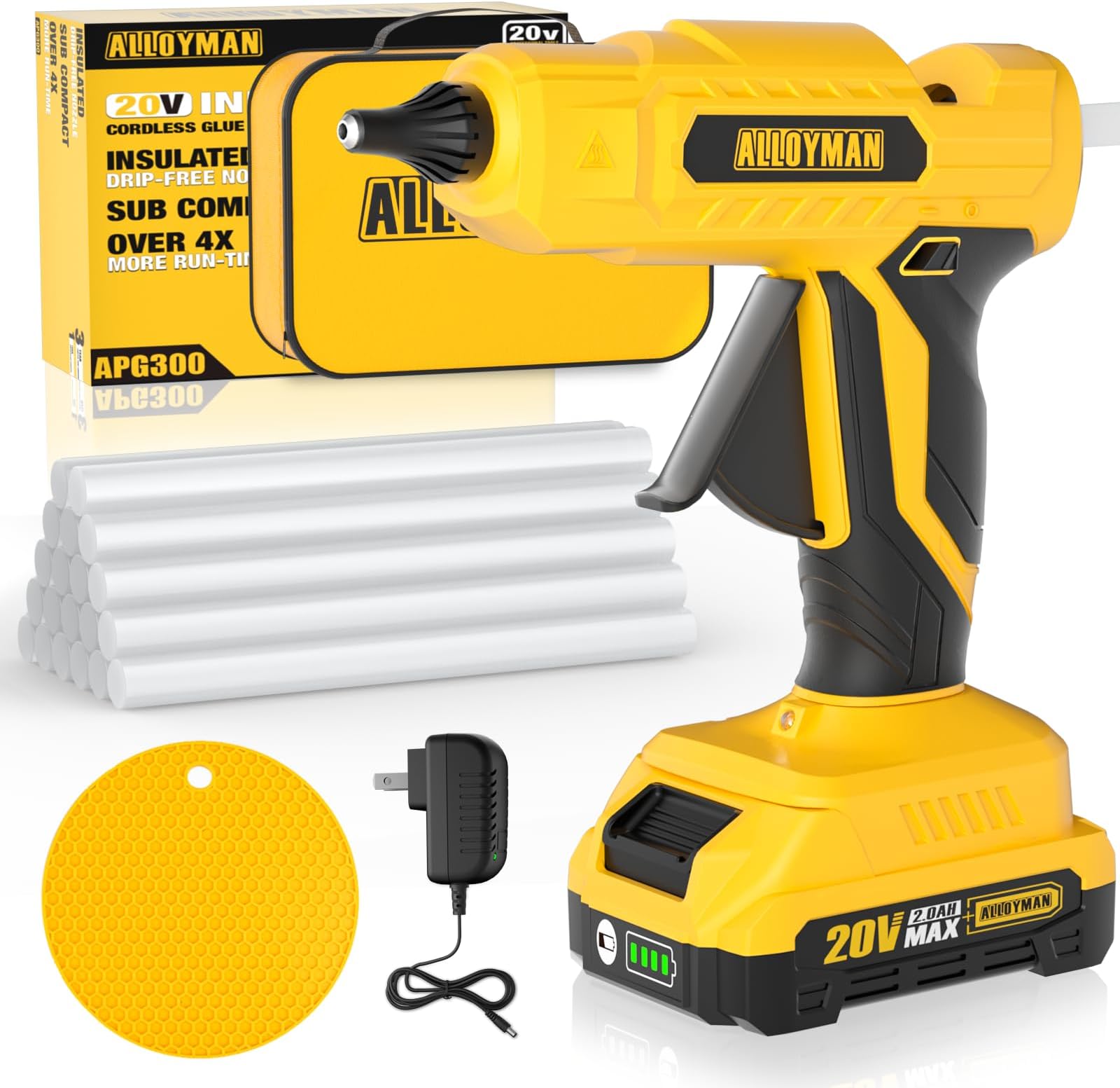 Amazon.com: ALLOYMAN 20V Cordless Hot Glue Gun, Drip-Free Fast Heating ...