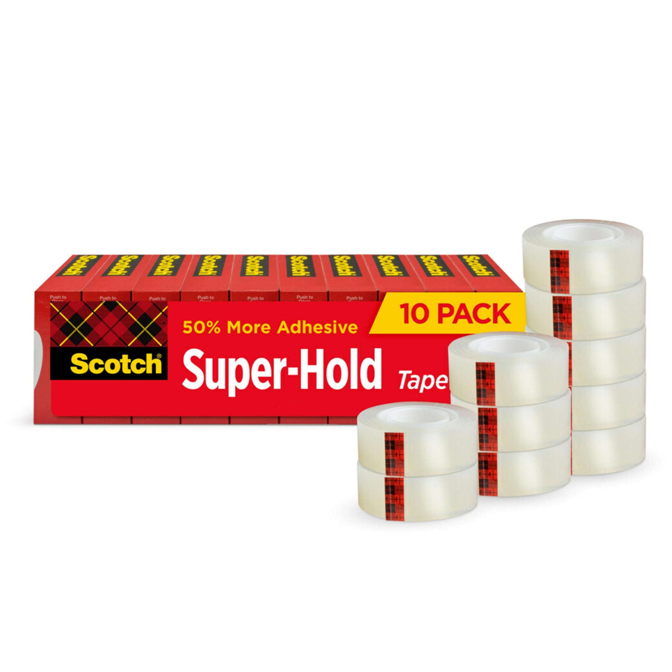 Scotch Super-Hold Tape, 10 Rolls, Transparent Finish, 50% More Adhesive ...