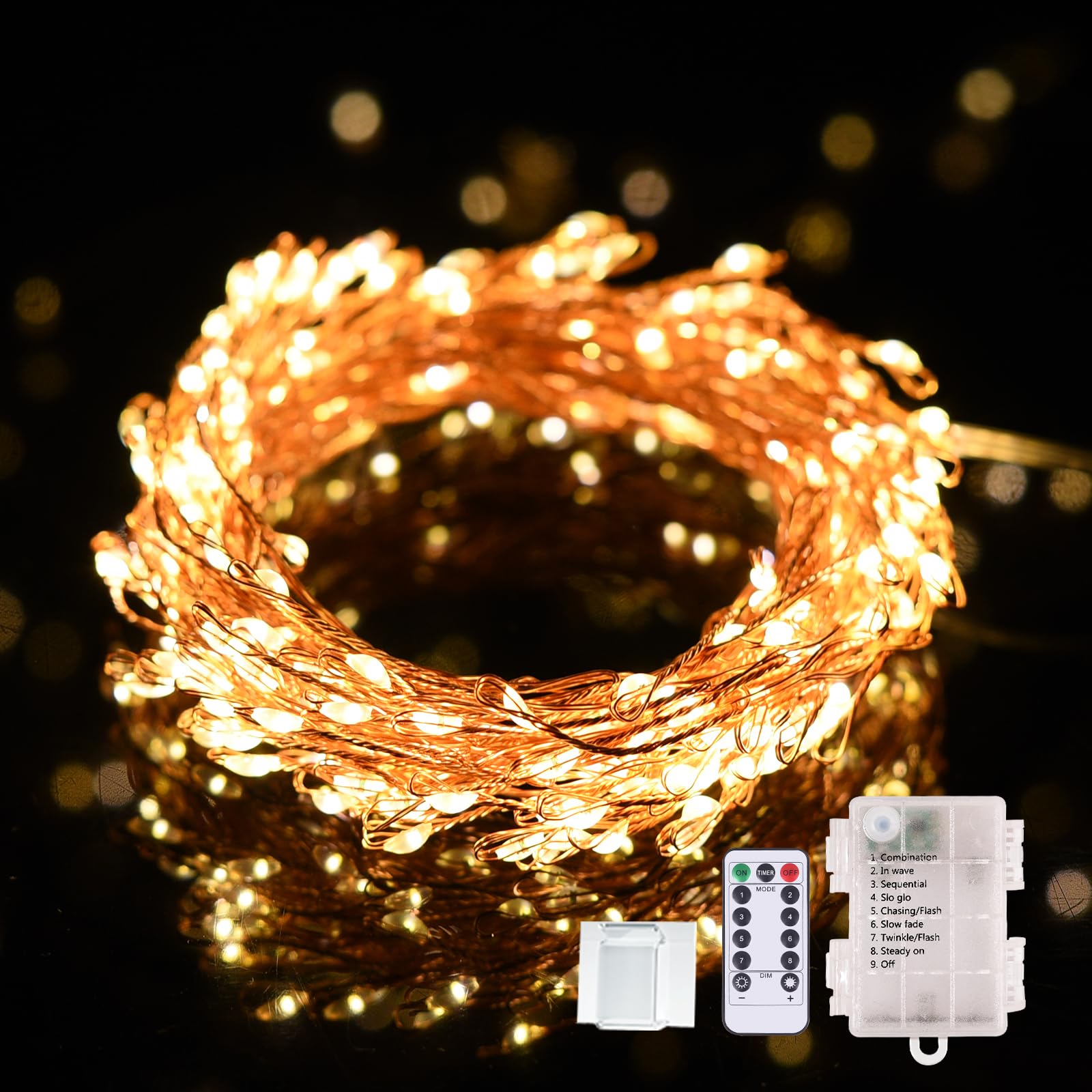 Battery Operated Fairy Lights 120 LED Warm Fairy Lights with Remote ...