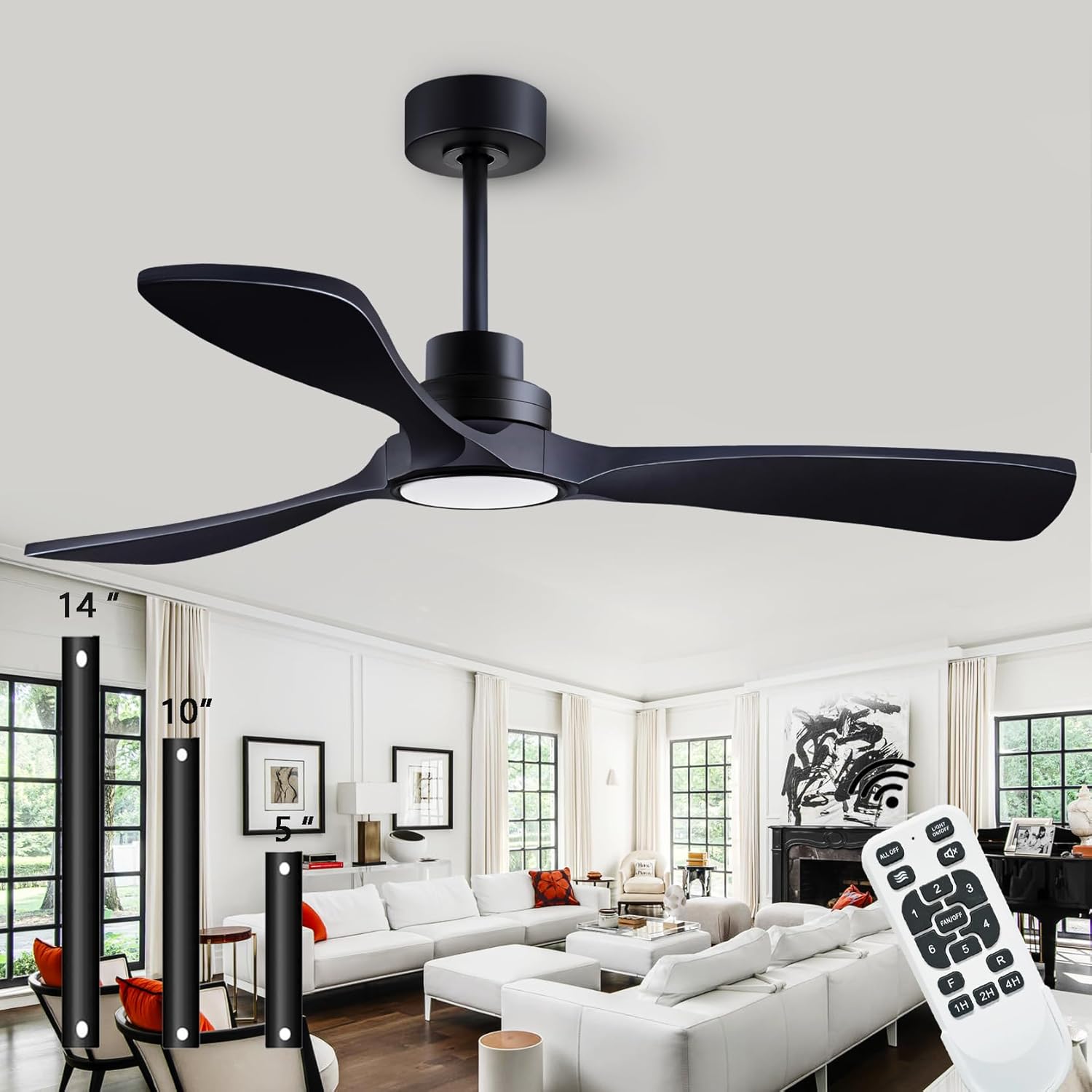 dearnow 52" Ceiling Fans with Lights with Remote Control Ceiling Fan, 3 ...