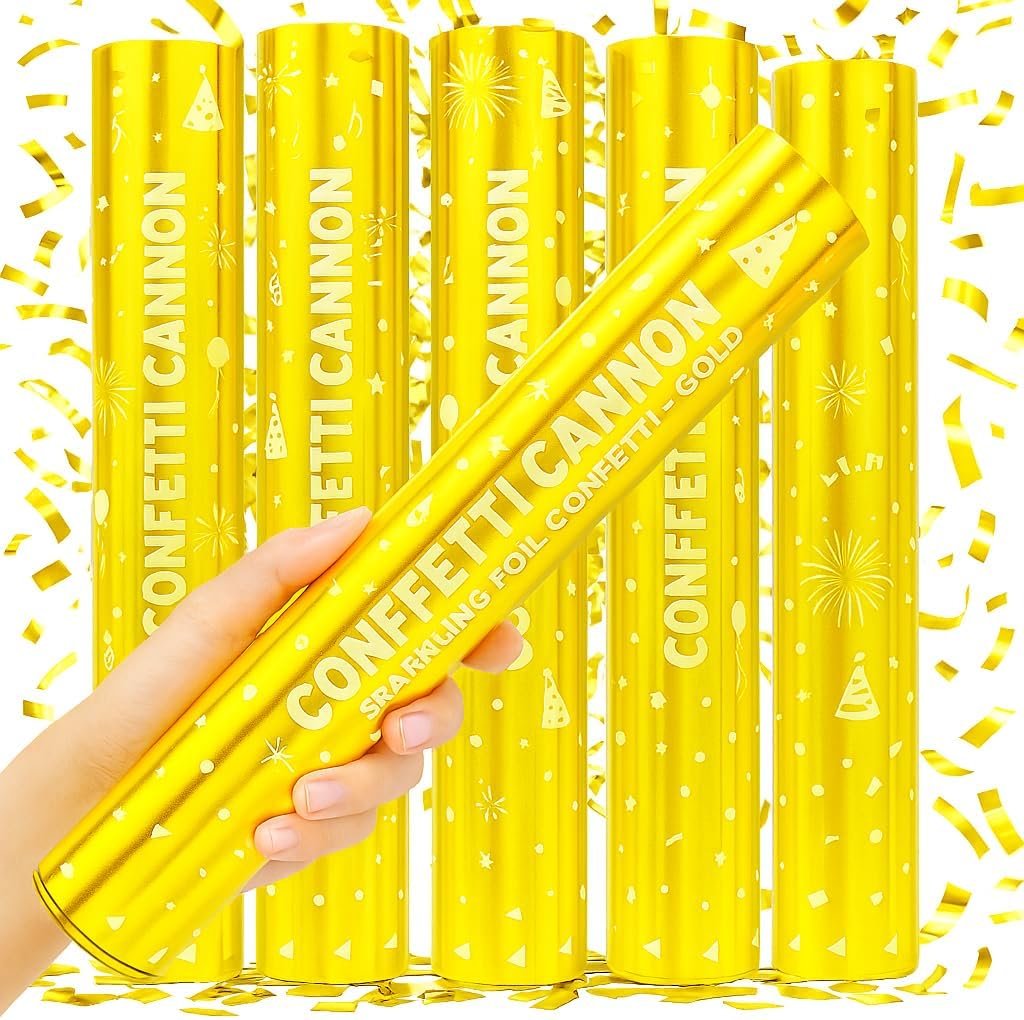 Amazon.com: 5 Pack Confetti Poppers gold– 12 Inch Confetti Blaster for ...