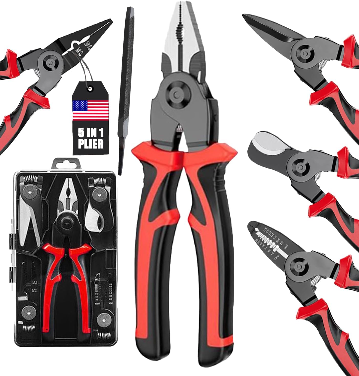 Inwell 5 IN 1 Plier Tool Set - Includes Cable Cutters, Wire Stripper ...