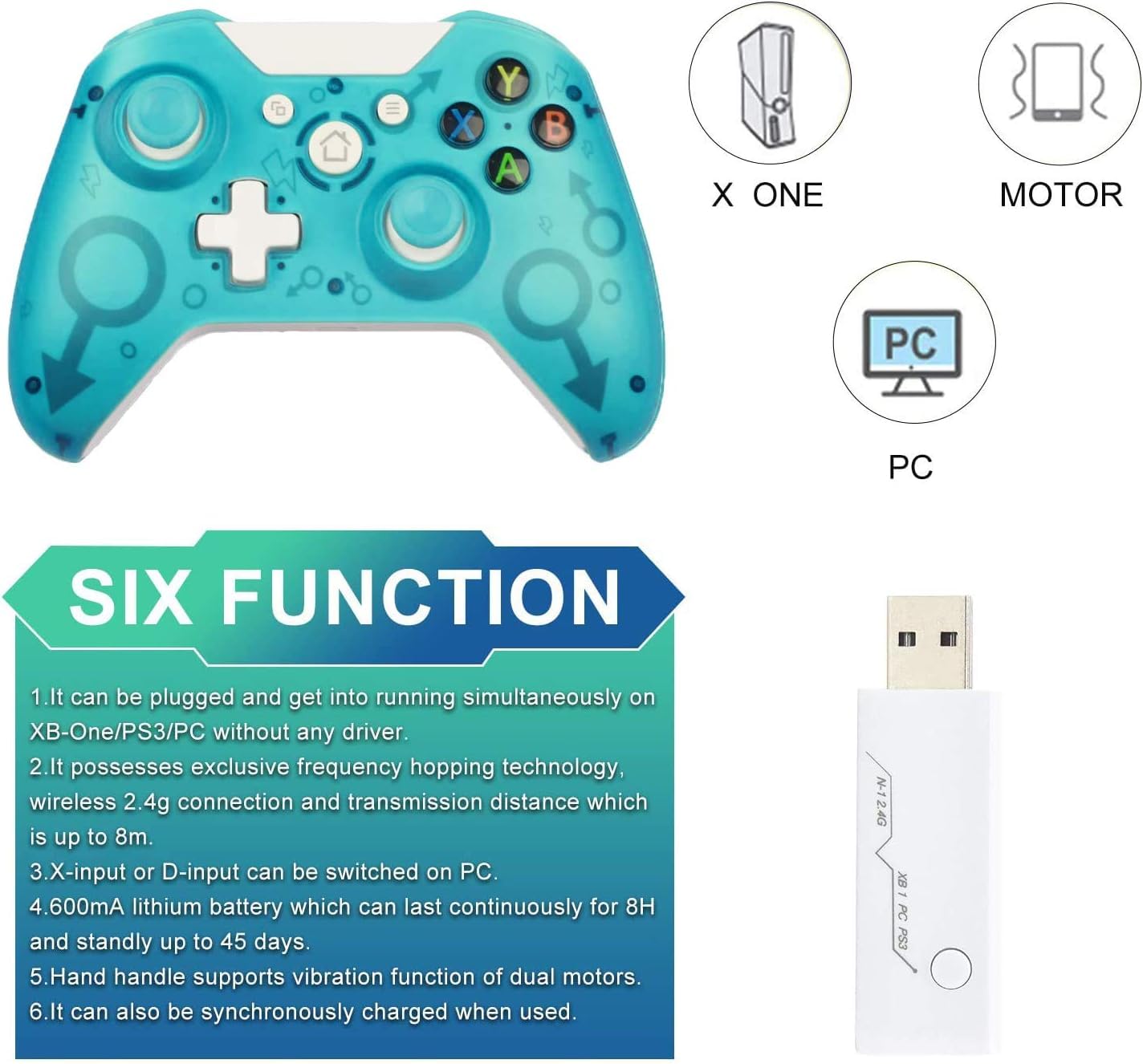 Sehawei Wireless Controller for Xbox One, 2.4 GHZ Bluetooth Game ...