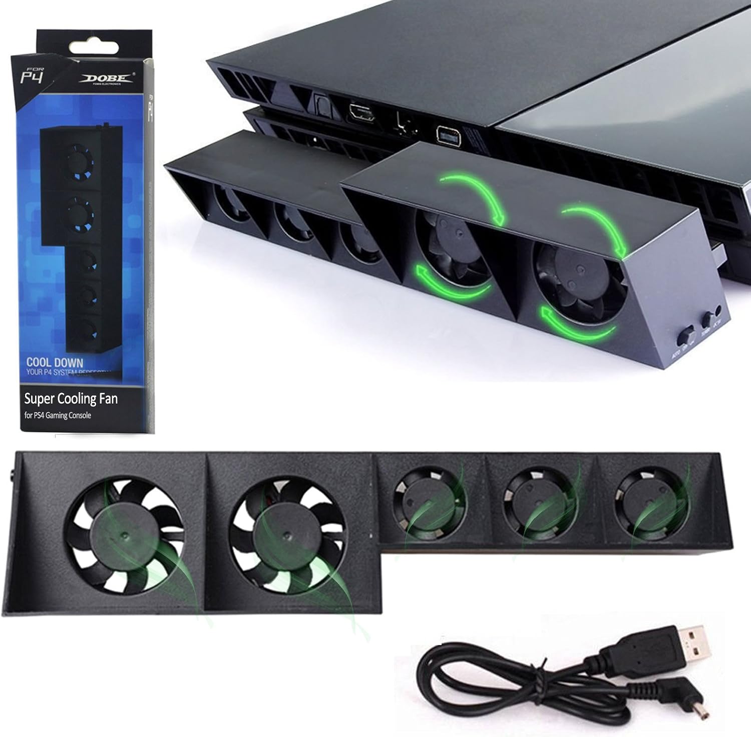 Linkstyle PS4 Cooling Fan, USB External Cooler 5 Fan Turbo Temperature ...