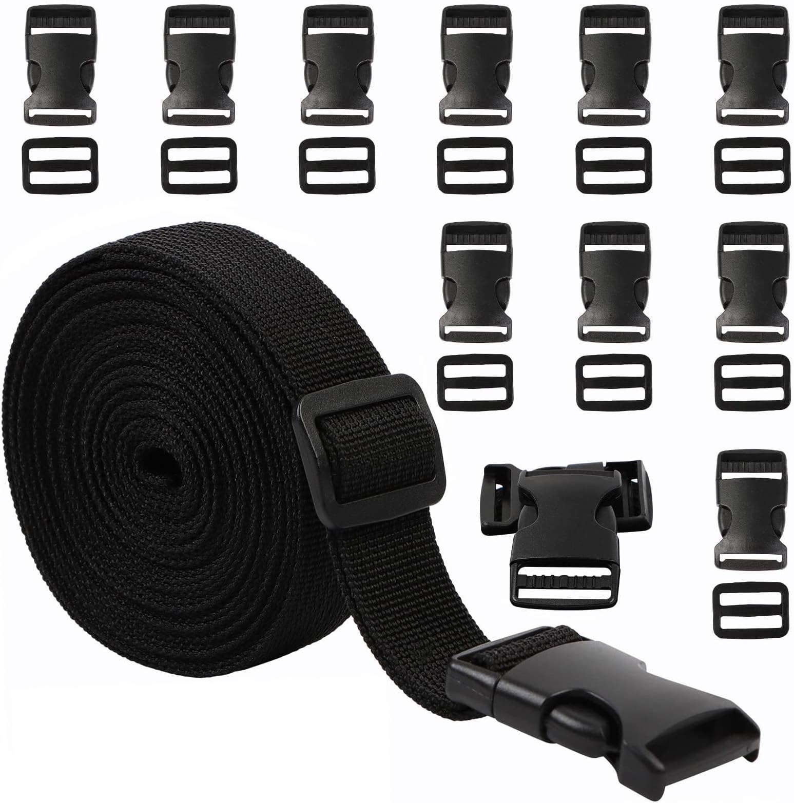 SLTAXAR Sangle Nylon 5m*25mm, Sangle Nylon 25mm Noir Boucle Plastique ...