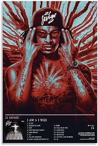 Amazon.com: OLLWBYDM 21 Savage Poster I Am I Was Album Cover Posters ...