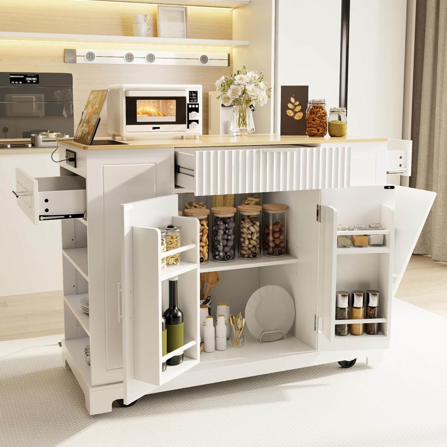 Amazon.com: Rovibek Mobile Kitchen Island on Wheels with Storage and 3 ...
