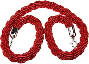 Stanchion Rope Red, 3-16ft Crowd Control Rope Barrier with Silver Hooks ...