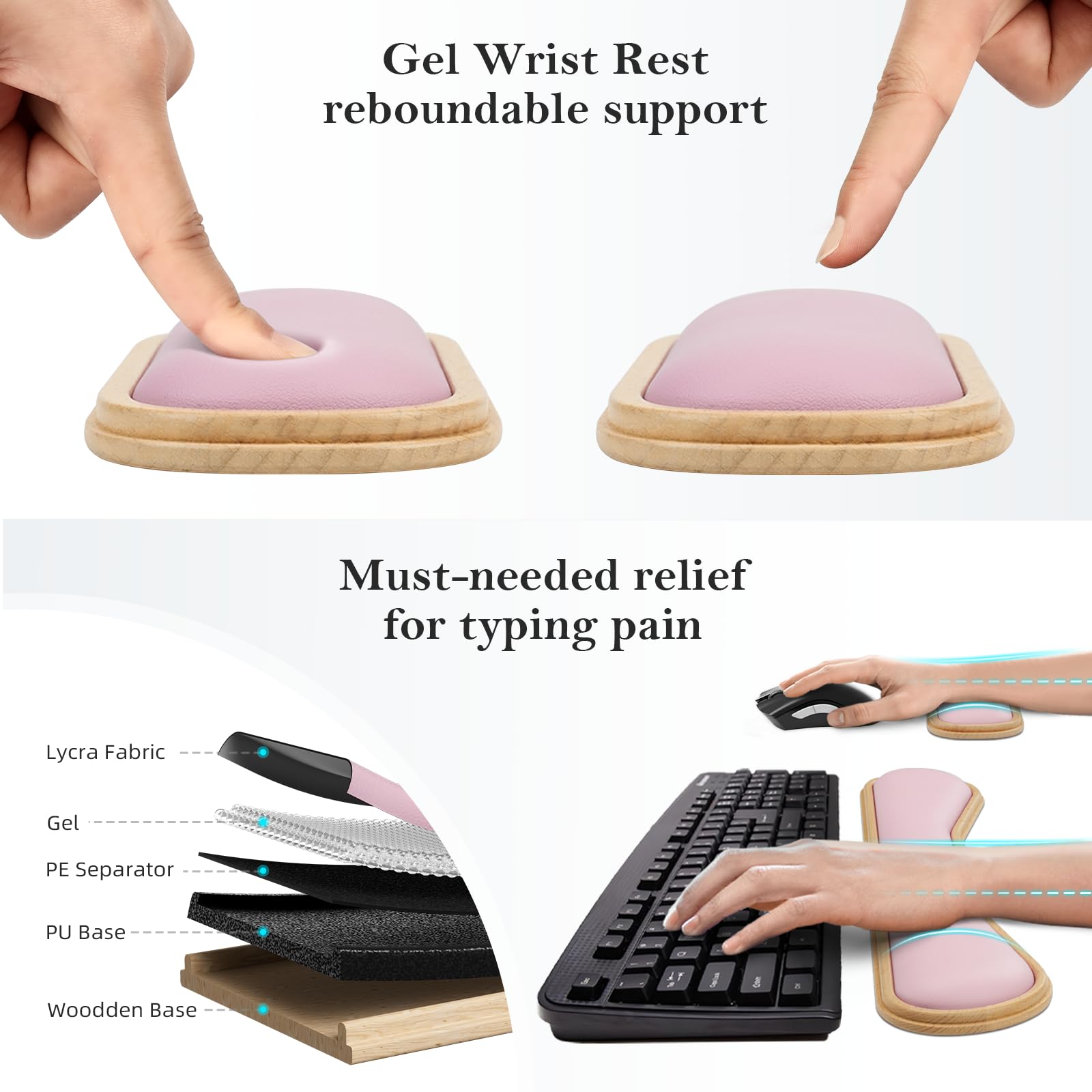 Snapklik.com : Pink Wrist Rest For Mouse And Keyboard Anti-Slip Wooden ...