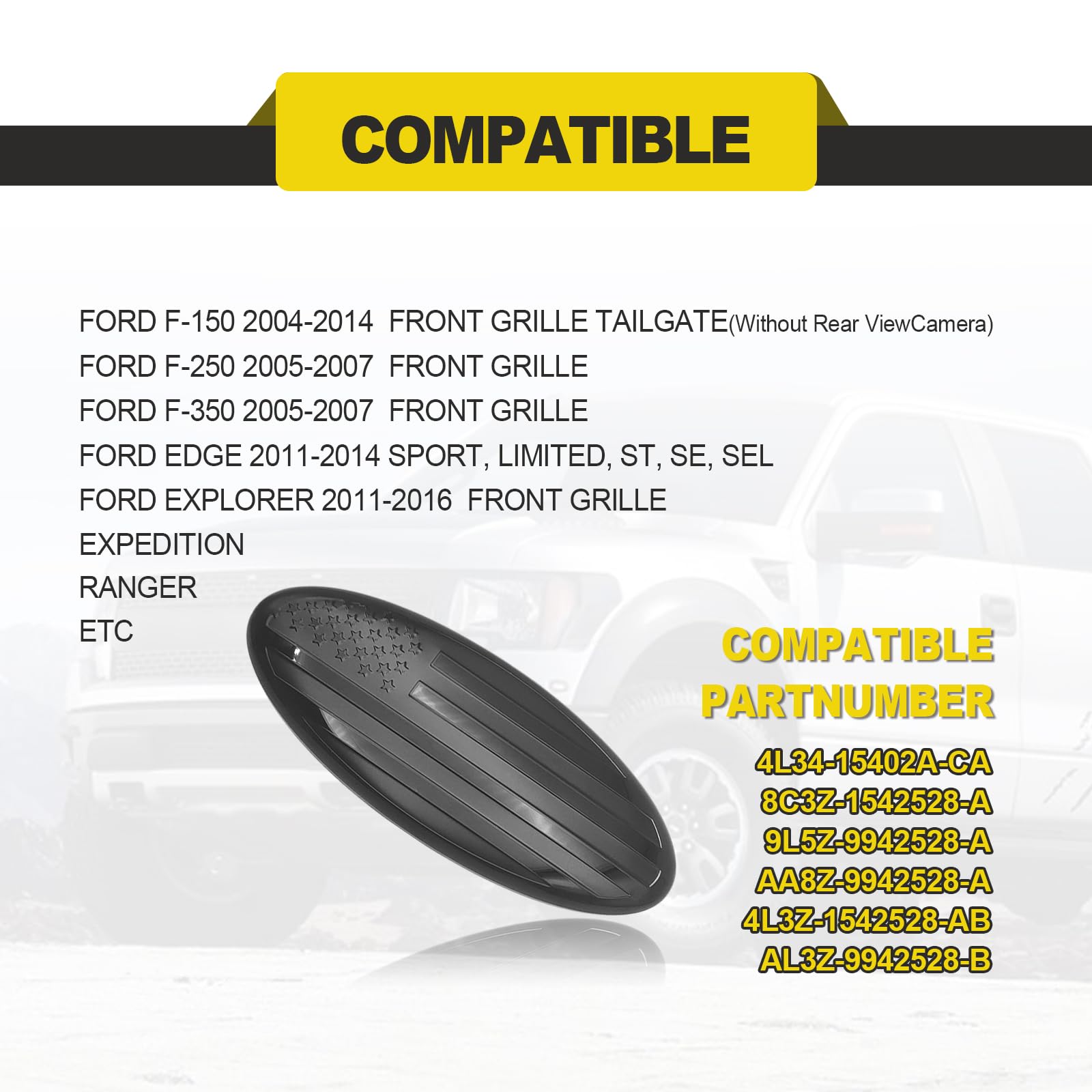 Snapklik.com : Front Grille Emblem 9 Inch American Flag Emblem For Ford ...