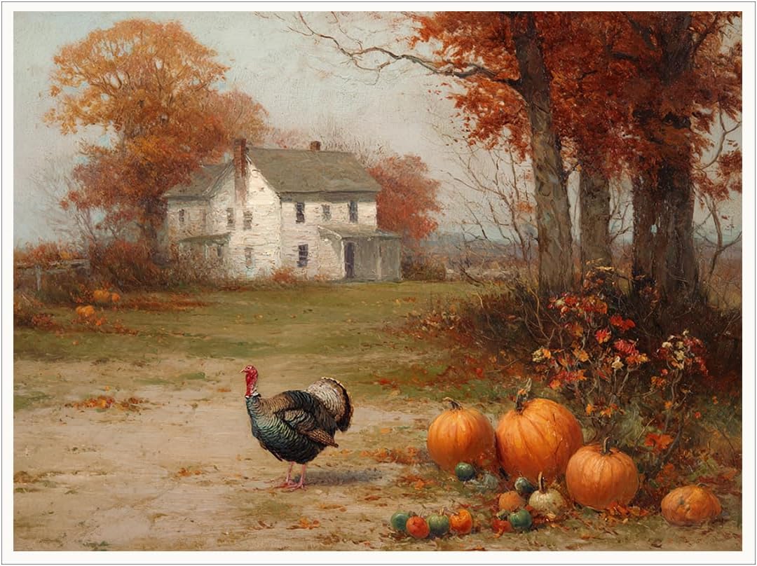 Amazon.com: Autumn Farmhouse Wall Art with Turkey and Pumpkins ...
